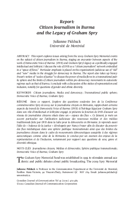 (PDF) Report: Citizen Journalism in Burma and the Legacy of Graham Spry