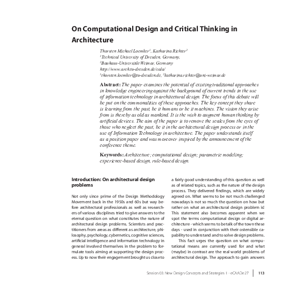 (PDF) On Computational Design and Critical Thinking in Architecture