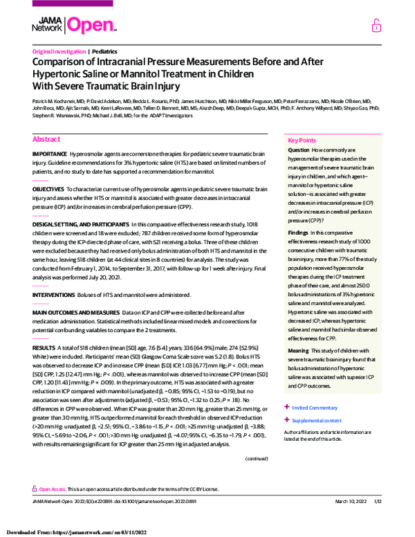 (PDF) Comparison of Intracranial Pressure Measurements Before and After ...