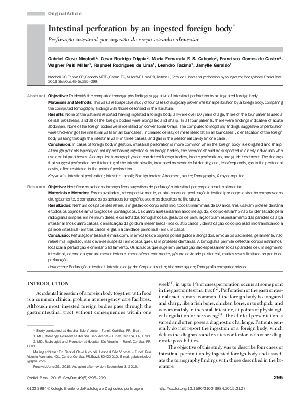 (PDF) Intestinal perforation by an ingested foreign body