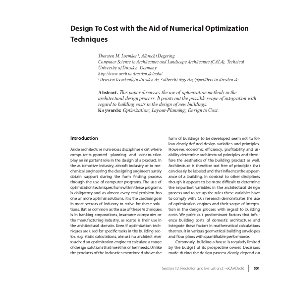 (PDF) Design To Cost with the Aid of Numerical Optimization Techniques