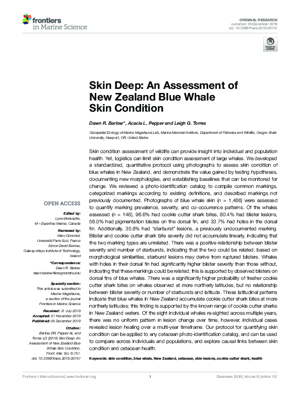 (PDF) Skin Deep: An Assessment of New Zealand Blue Whale Skin Condition