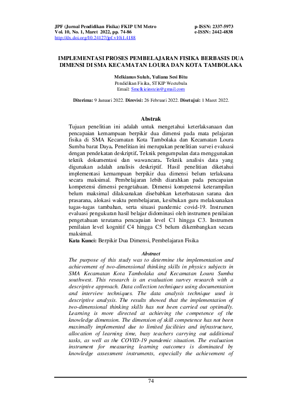 (PDF) Implementasi Proses Pembelajaran Fisika Berbasis Dua Dimensi DI ...