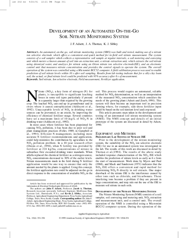 (PDF) Development of an Automated On-The-Go Soil Nitrate Monitoring System