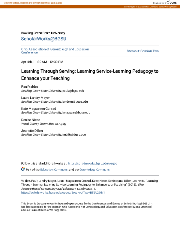 (PDF) Learning Through Serving: Learning Service-Learning Pedagogy to ...