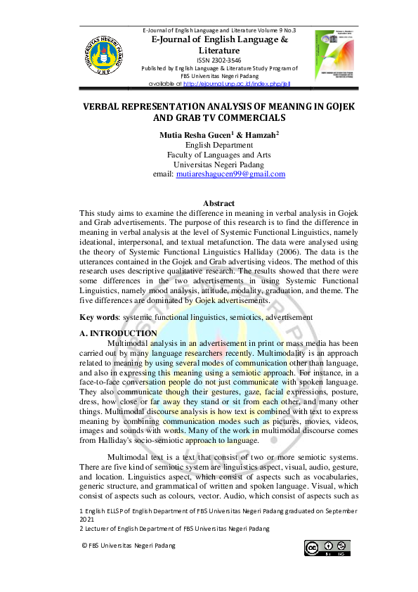 (PDF) Verbal Representation Analysis of Meaning in Gojek and Grab TV ...