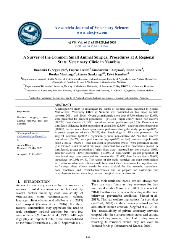 (PDF) A Survey of the Common Small Animal Surgical Procedures at A ...