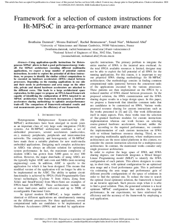 (PDF) Framework for a selection of custom instructions for Ht-MPSoC in area-performance aware manner