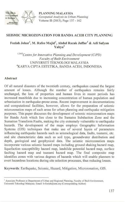 (PDF) Seismic Microzonation for Banda Aceh City Planning | Adi Yahya - Academia.edu