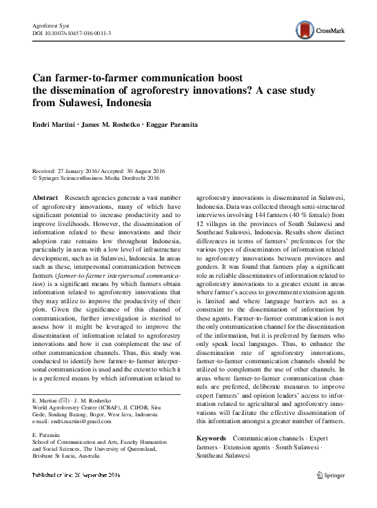 (PDF) Can farmer-to-farmer communication boost the dissemination of ...