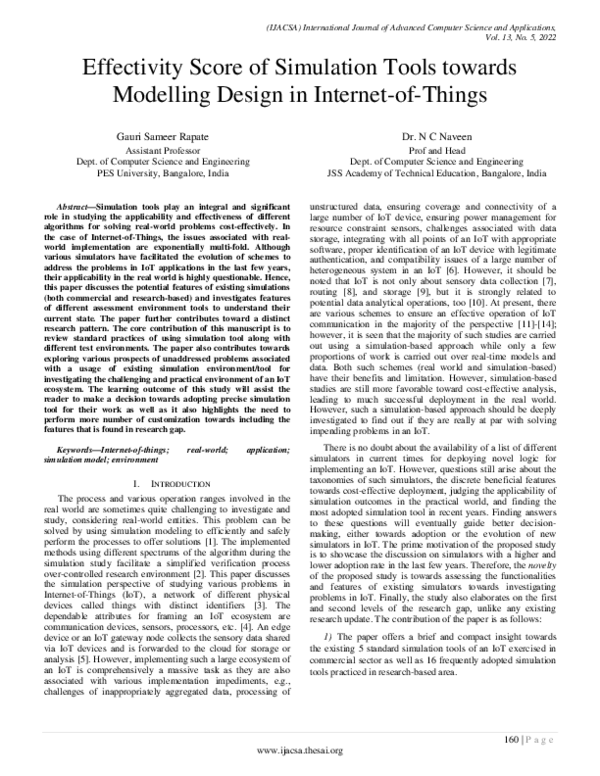 (PDF) Effectivity Score of Simulation Tools towards Modelling Design in Internet-of-Things