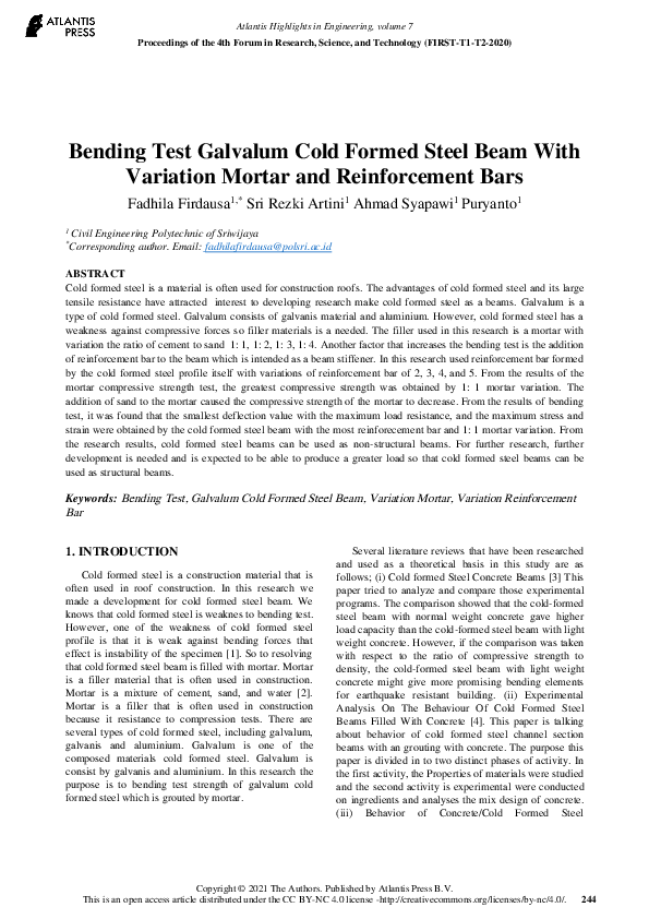 (PDF) Bending Test Galvalum Cold Formed Steel Beam With Variation ...