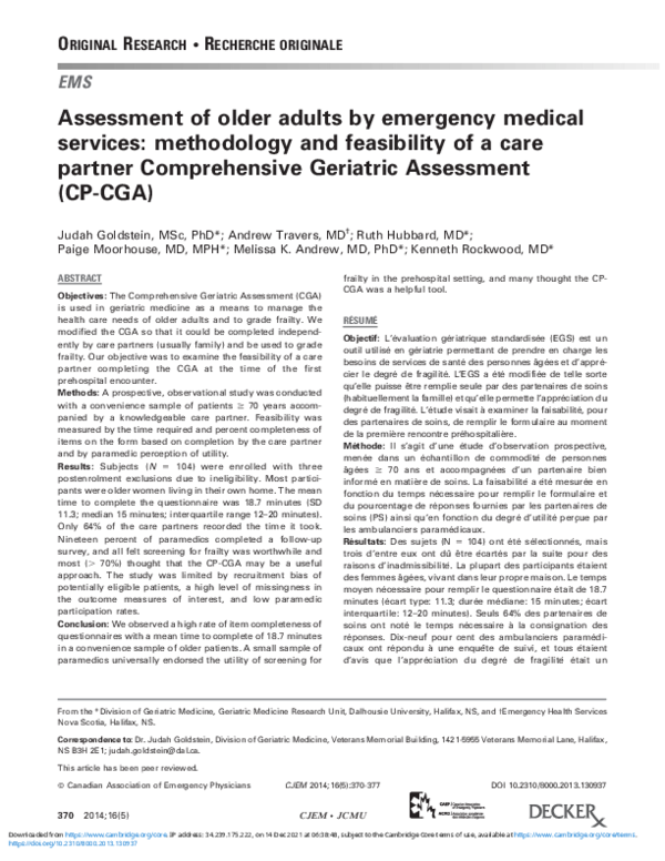 (PDF) Assessment of older adults by emergency medical services ...