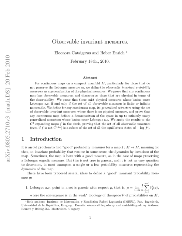 (PDF) 0 Observable invariant measures | Heber Enrich - Academia.edu