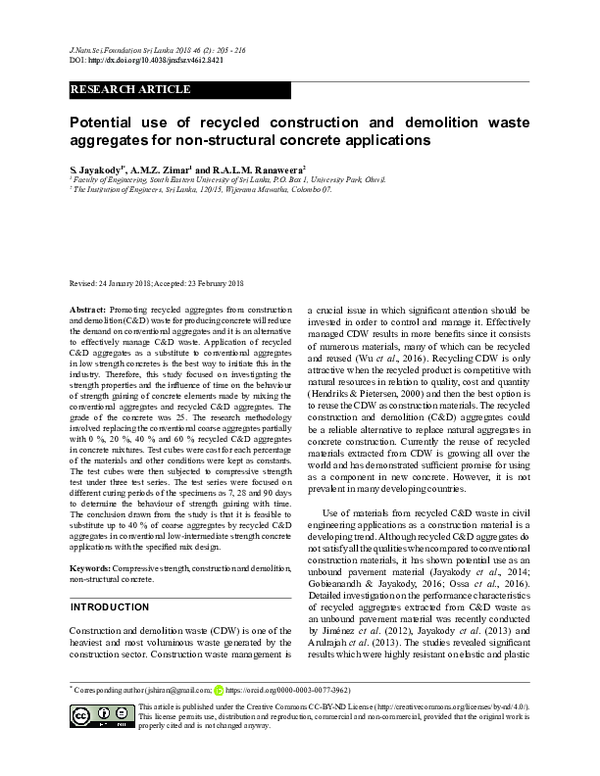 (PDF) Potential use of recycled construction and demolition waste ...
