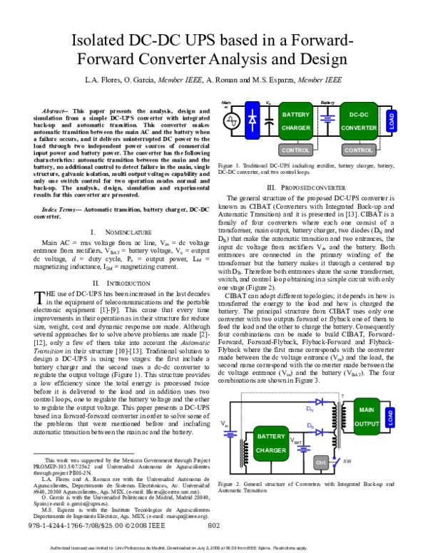 (PDF) Isolated DC-DC UPS based in a forward-forward converter analysis and design