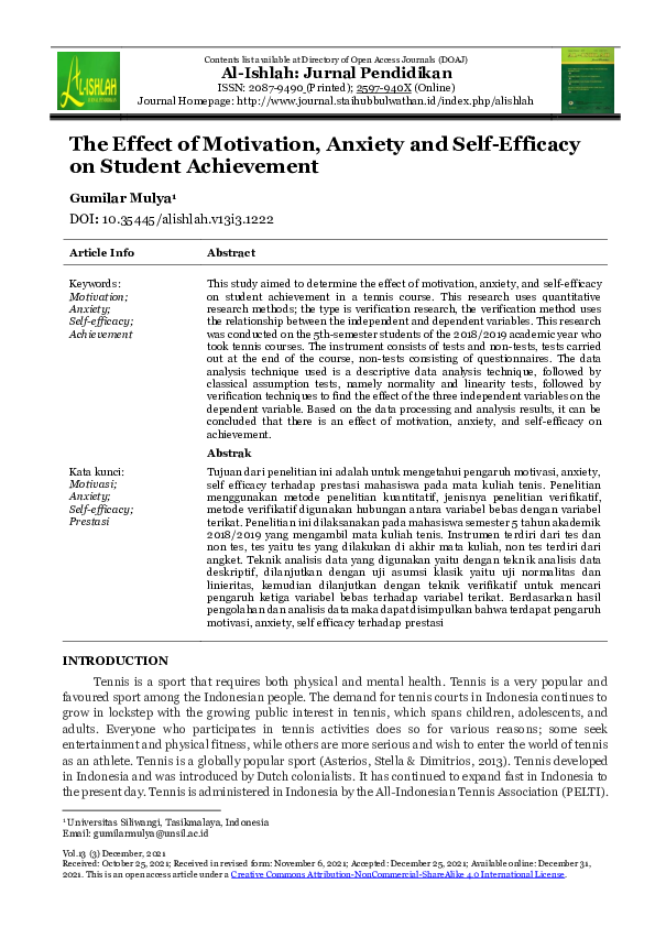 (PDF) The Effect of Motivation, Anxiety and Self-Efficacy on Student Achievement