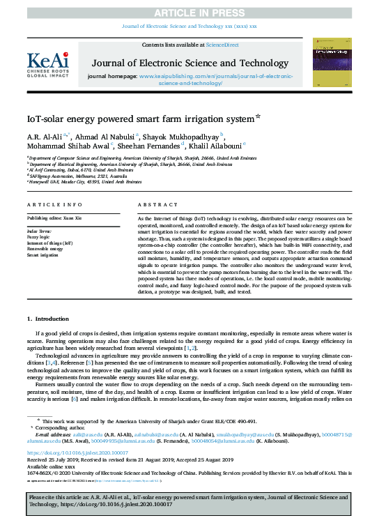 Pdf Iot Solar Energy Powered Smart Farm Irrigation System