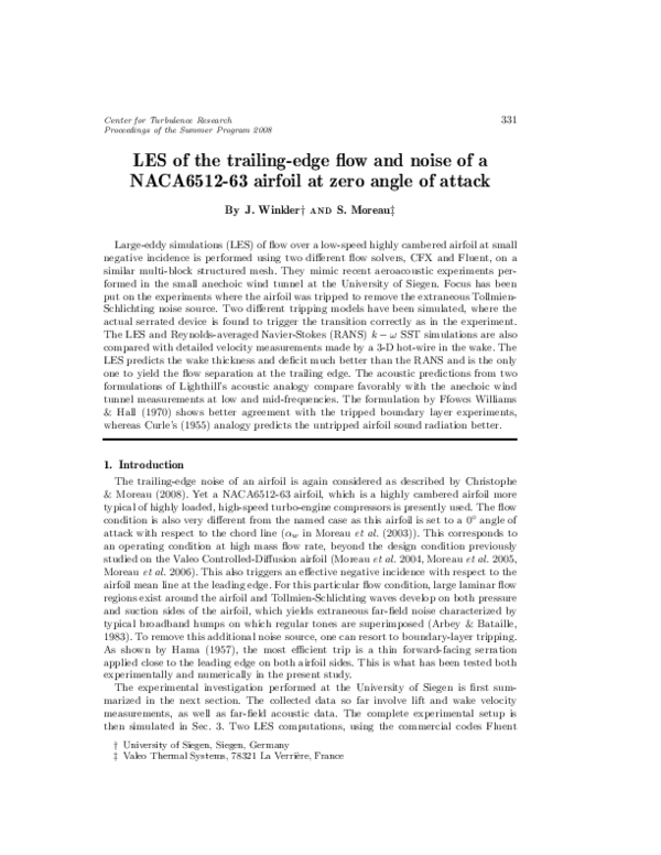 (PDF) LES of the trailing-edge flow and noise of a NACA6512-63 airfoil ...