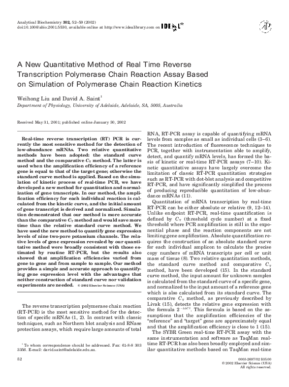 Pdf A New Quantitative Method Of Real Time Reverse Transcription Polymerase Chain Reaction