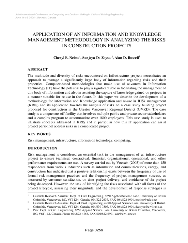(PDF) Application of an Information and Knowledge Management Methodology in Analyzing the Risks ...