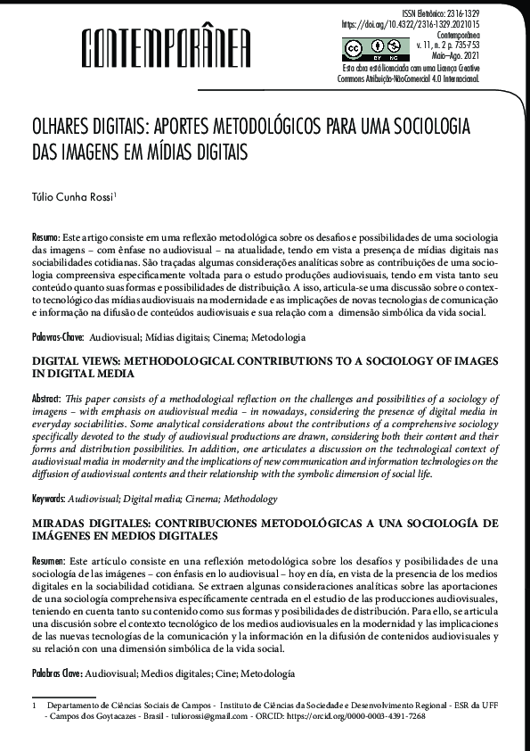 (PDF) Olhares Digitais: Aportes Metodológicos Para Uma Sociologia Das ...