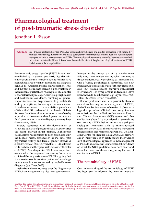 (PDF) Pharmacological treatment of post-traumatic stress disorder