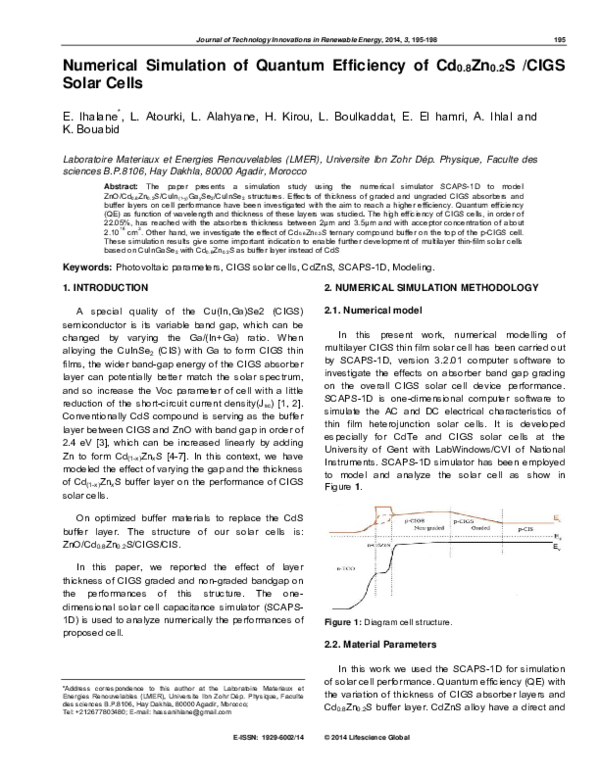 (PDF) Numerical Simulation of Quantum Efficiency of Cd0.8Zn0.2S /CIGS Solar Cells
