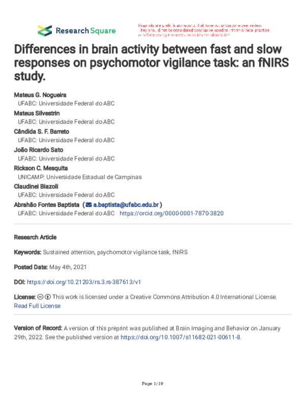 (PDF) Differences in brain activity between fast and slow responses on ...