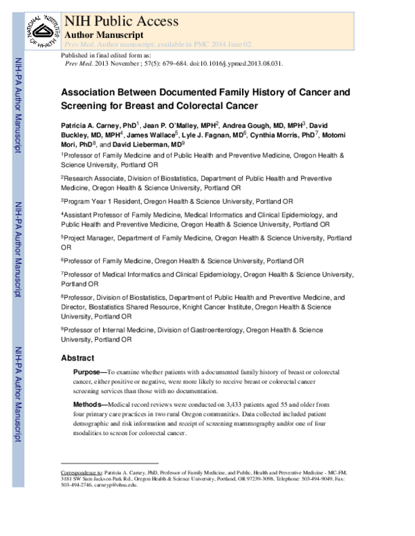 (PDF) Association between documented family history of cancer and ...