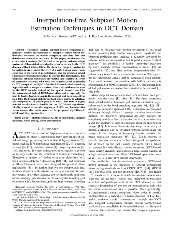 (PDF) Interpolation-free subpixel motion estimation techniques in DCT domain
