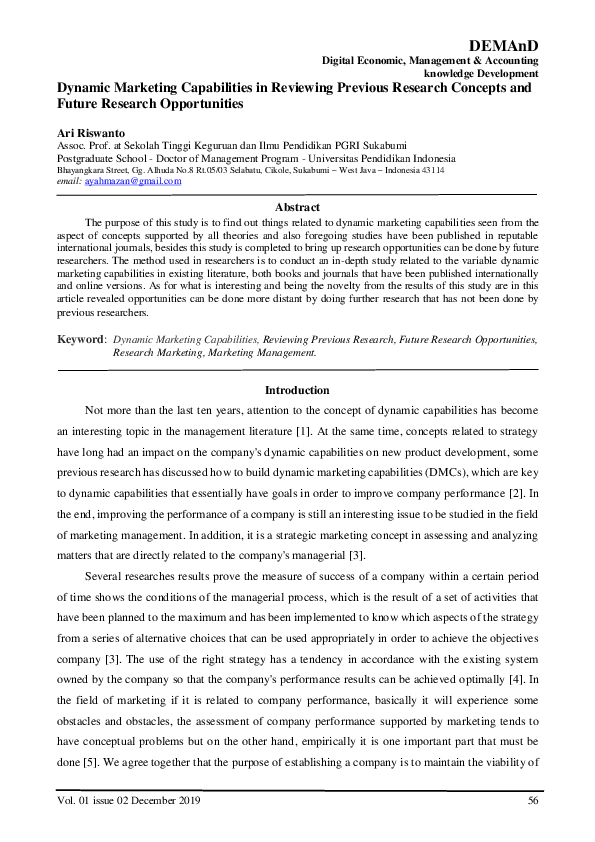 (PDF) Dynamic Marketing Capabilities in Reviewing Previous Research ...