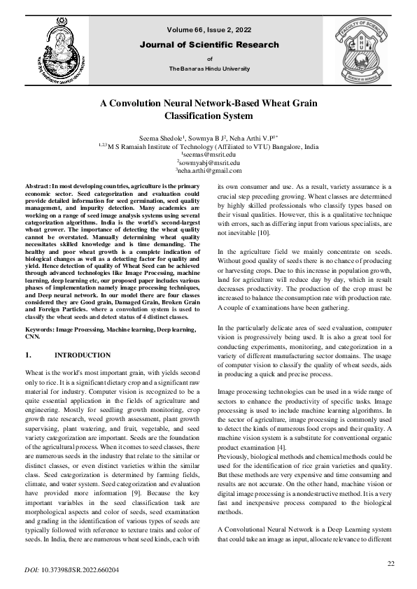 (PDF) A Convolution Neural Network-Based Wheat Grain Classification System