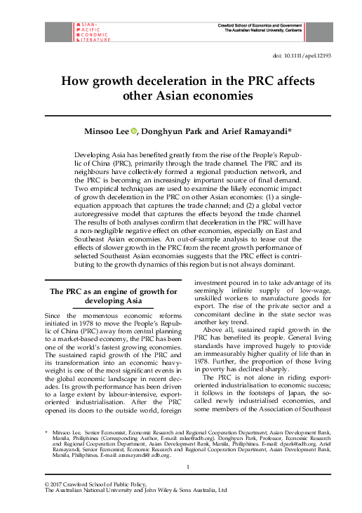 (PDF) How growth deceleration in the PRC affects other Asian economies