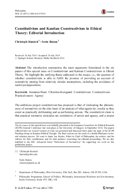 (PDF) Constitutivism and Kantian Constructivism in Ethical Theory ...