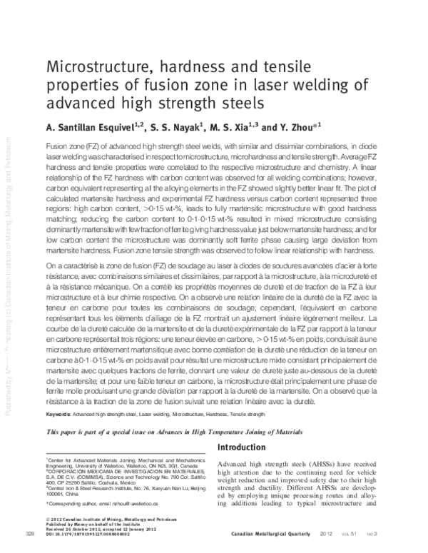 (PDF) Microstructure and Tensile Properties of Laser-Welded AHSS