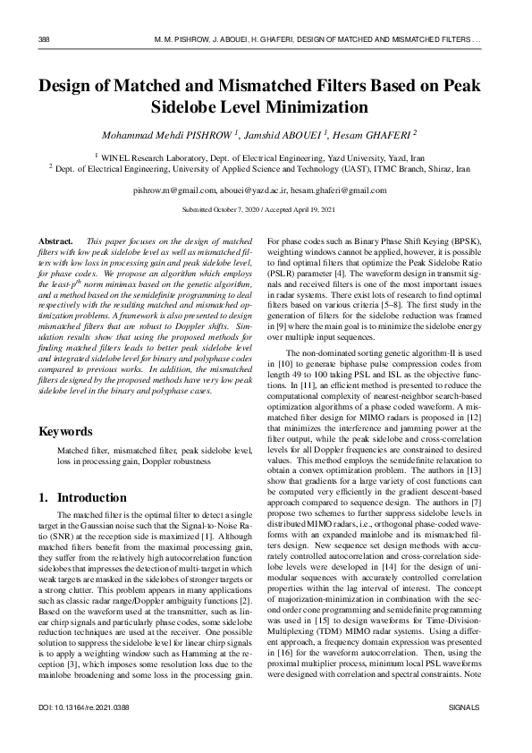 (PDF) Design of Matched and Mismatched Filters Based on Peak Sidelobe ...