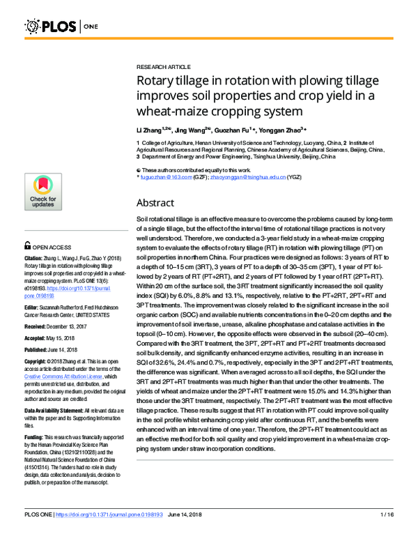 (PDF) Rotary tillage in rotation with plowing tillage improves soil ...