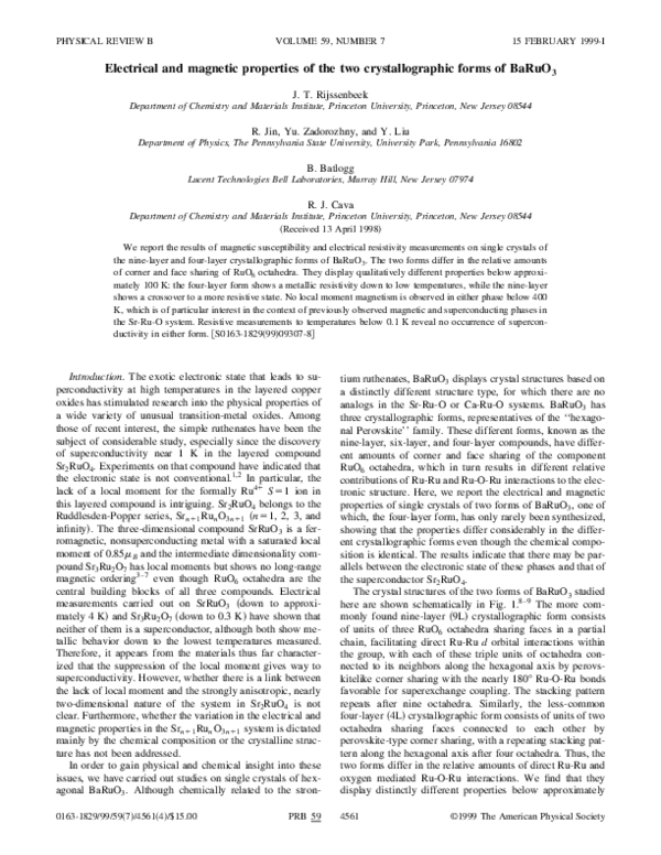 (PDF) Electrical and magnetic properties of the two crystallographic forms ofBaRuO3