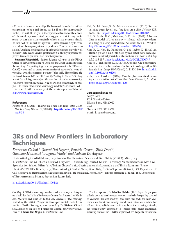 (PDF) 3Rs and new frontiers in laboratory techniques