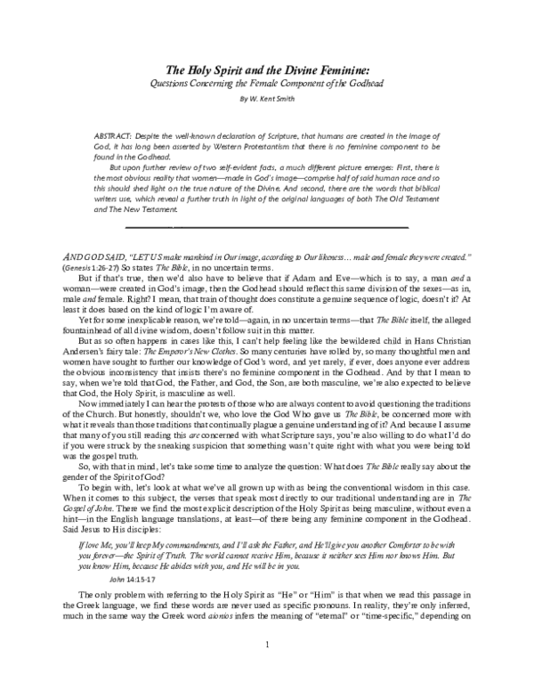 (PDF) The Holy Spirit and the Divine Feminine: Questions Concerning the ...
