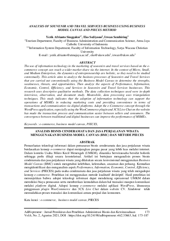 (PDF) Analisis Bisnis Cenderamata Dan Jasa Perjalanan Wisata ...
