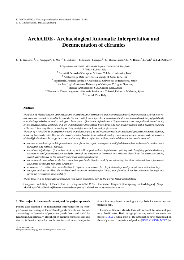 (PDF) ArchAIDE - Archaeological Automatic Interpretation and ...