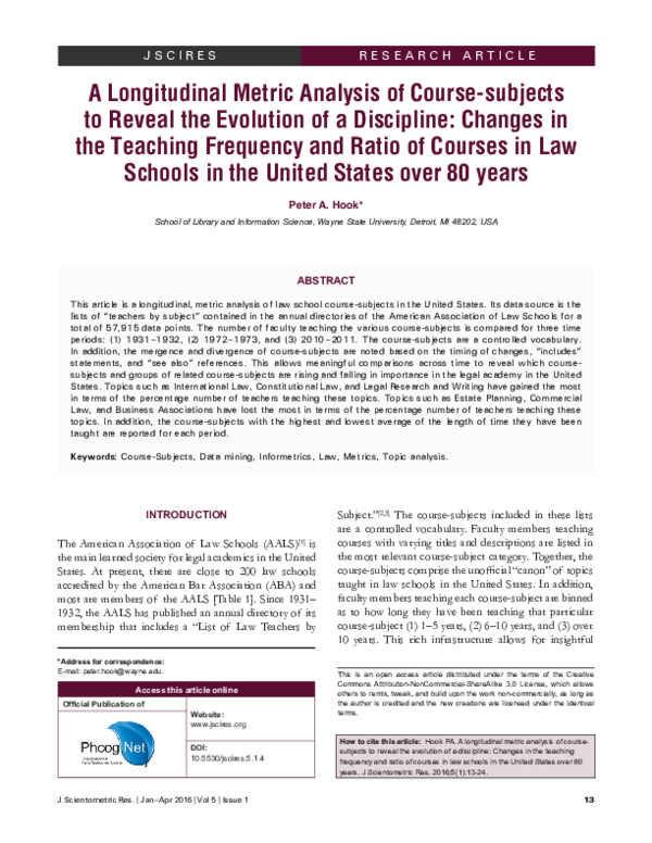 (PDF) A Longitudinal Metric Analysis of Course-subjects to reveal the ...