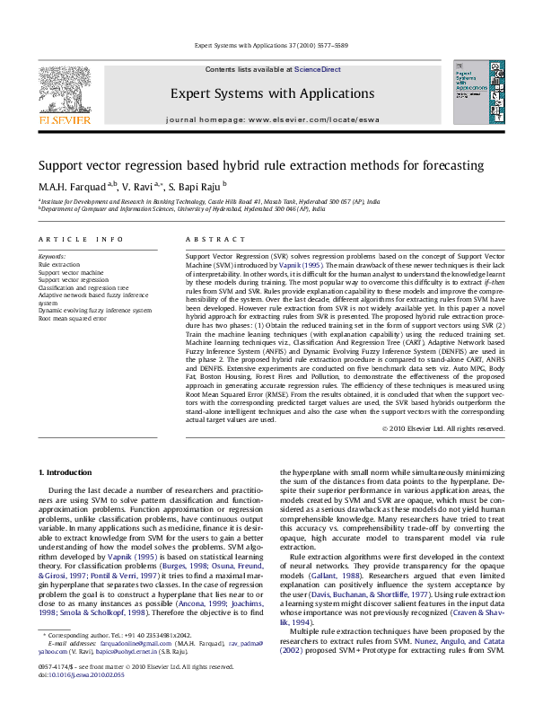 (PDF) Support vector regression based hybrid rule extraction methods for forecasting