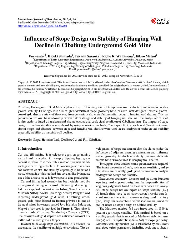 (PDF) Influence of Stope Design on Stability of Hanging Wall Decline in ...