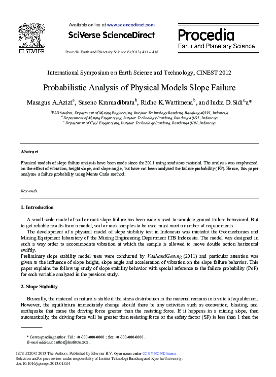 (PDF) Probabilistic Analysis of Physical Models Slope Failure | Ridho Wattimena - Academia.edu
