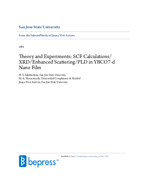 (PDF) Theory and Experiments: SCF Calculations/XRD/Enhanced Scattering/PLD in YBCO7-d Nano Film