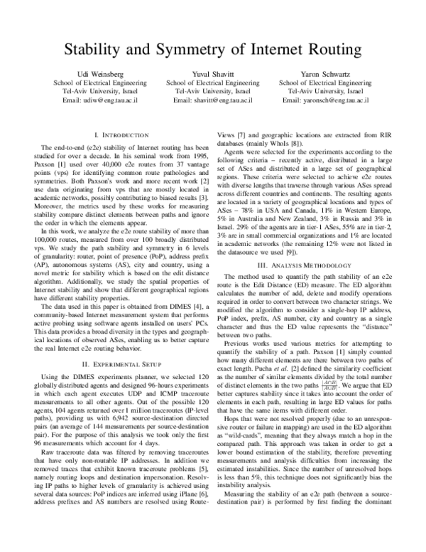 (PDF) Stability and Symmetry of Internet Routing