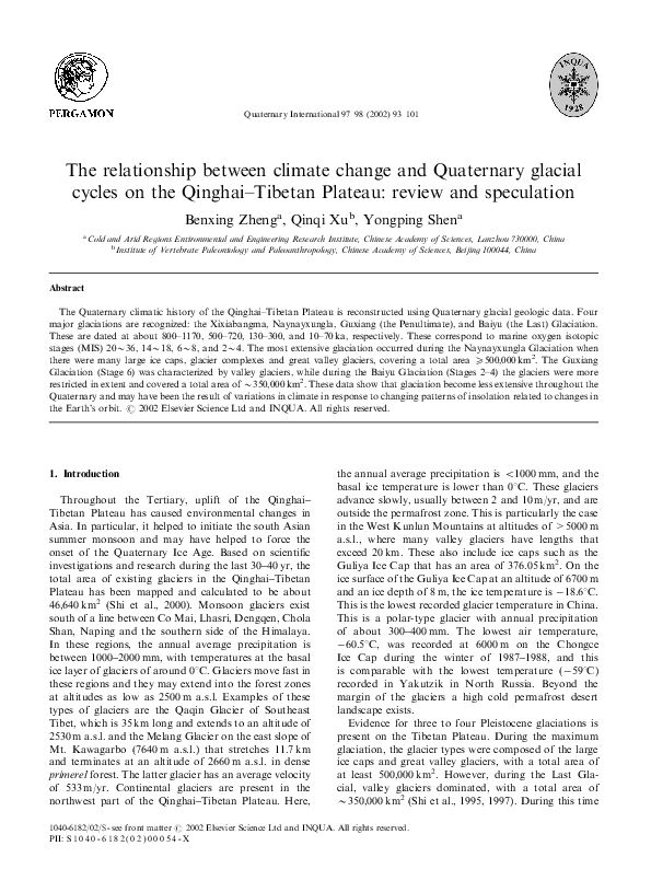 (PDF) The relationship between climate change and Quaternary glacial ...